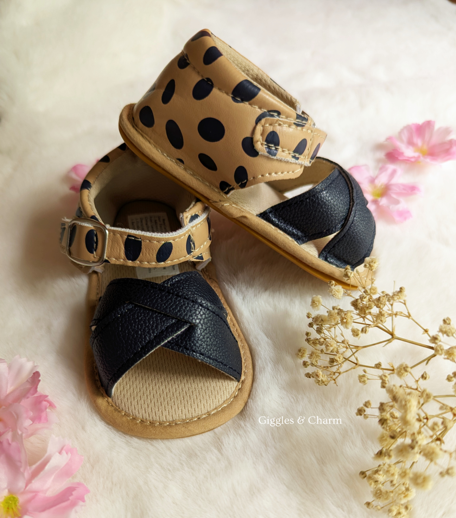 Brown dotted Pre-walker Sandals – Giggles & Charm